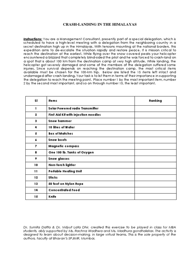 Exercise - Crash Landing in The Himalayas | PDF
