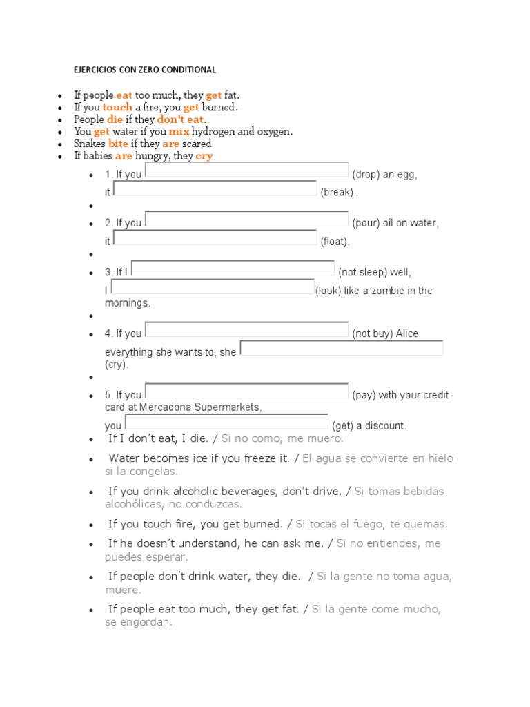 EJERCICIOS CON ZERO CONDITIONAL | PDF