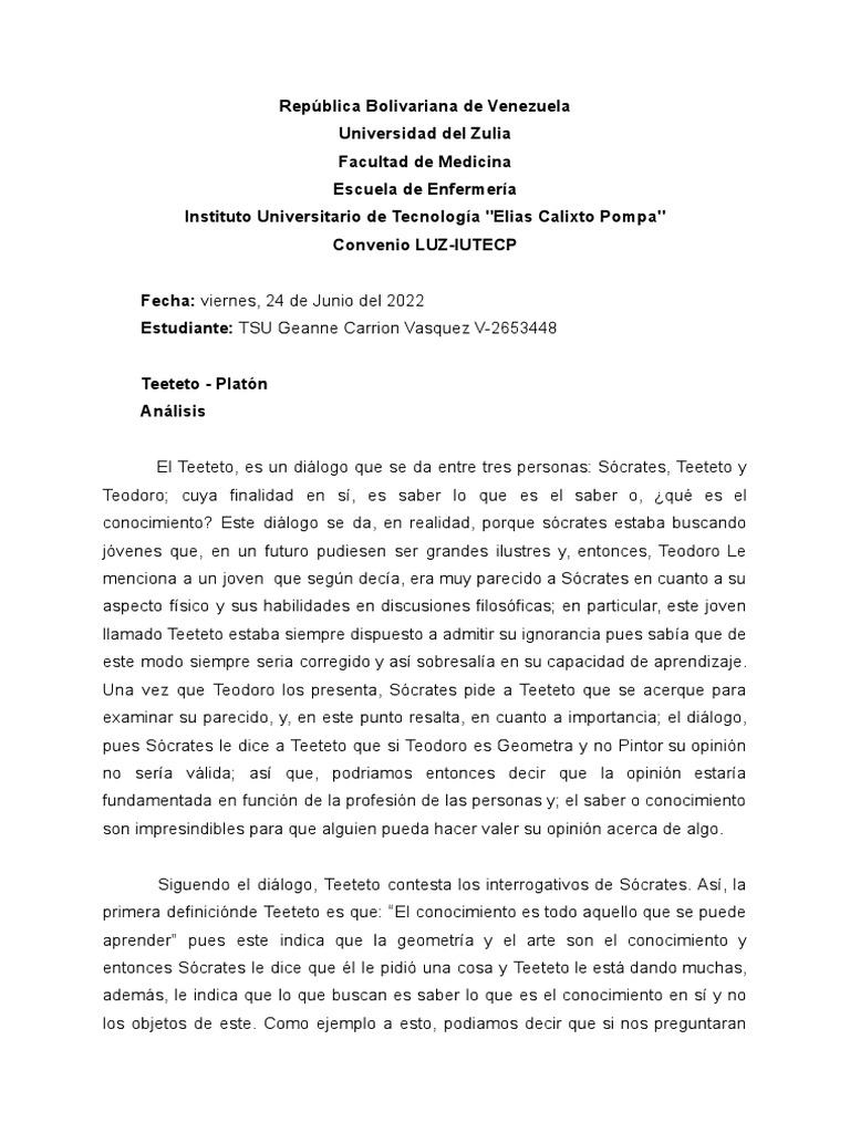 Teeteto Pdf Conocimiento Sócrates