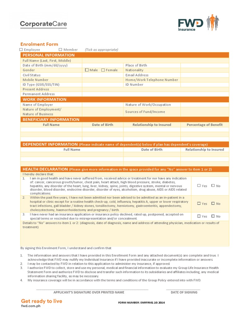 Health Declaration Form | PDF | Insurance | Cancer