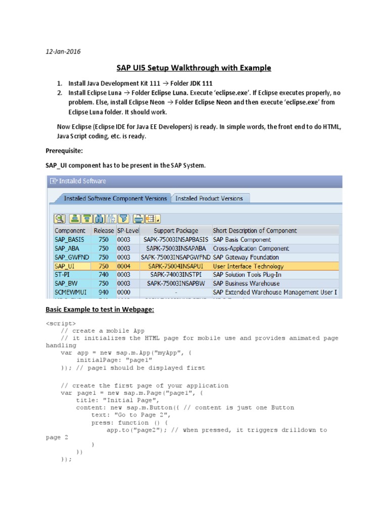 Sap Ui5 Setup Walkthrough With Example Download Free Pdf Eclipse Software World Wide Web 