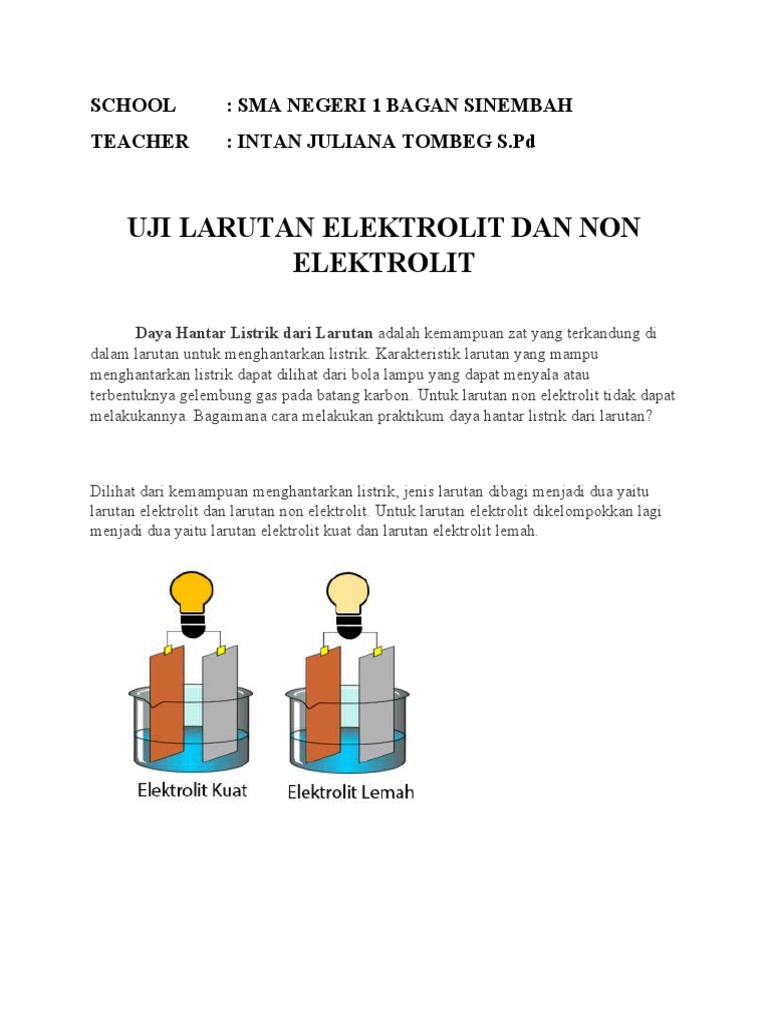 LKPD Uji Larutan Elektrolit Dan Non Elektrolit | PDF