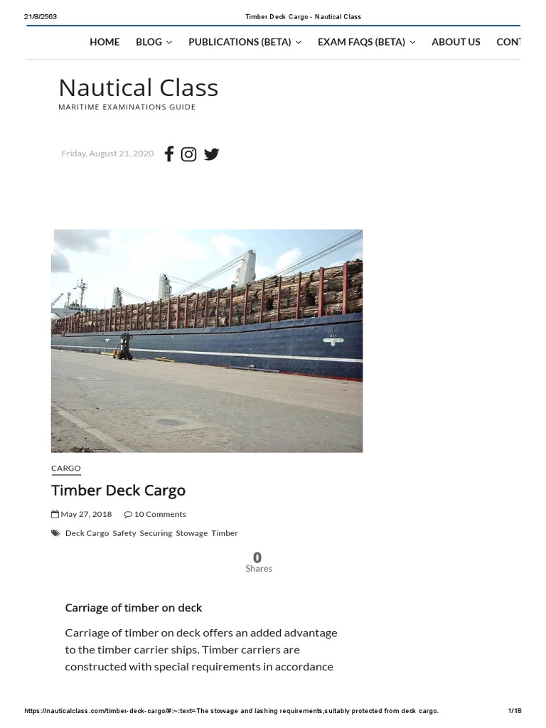 Timber Deck Cargo - Nautical Class | PDF | Cargo | Lumber