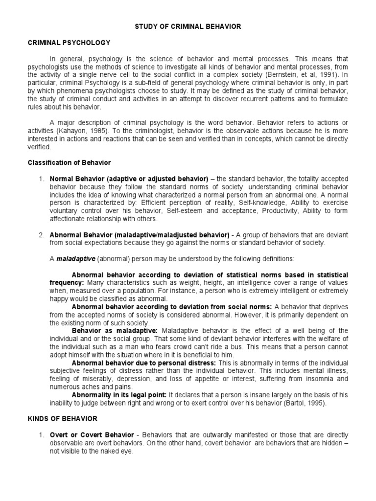 Study of Criminal Behavior | PDF | Personality Disorder | Mental Disorder