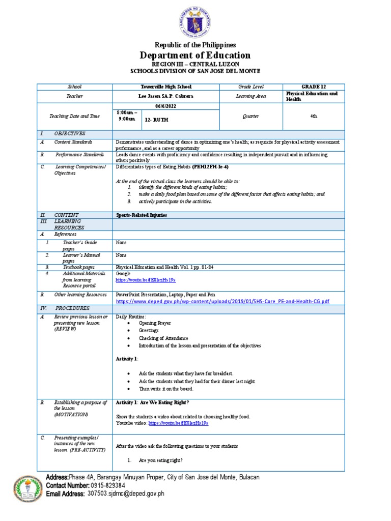 Department of Education: Republic of The Philippines | PDF | Foods | Habits
