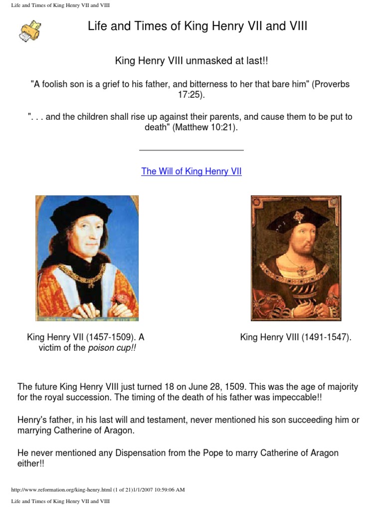 Life and Times of King Henry VII and VIII | PDF | Henry Viii Of England ...