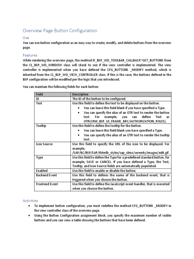 Overview Page Button Configuration | PDF | Method (Computer Programming ...
