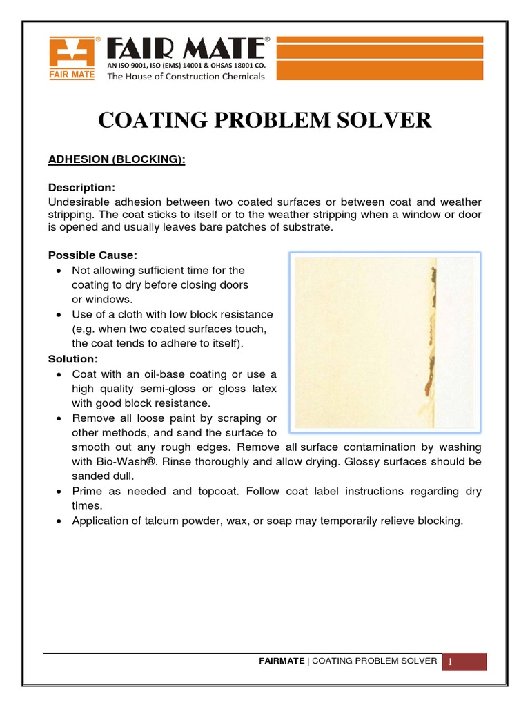 Coating Problem Solver: Adhesion (Blocking) : Description | PDF | Paint ...
