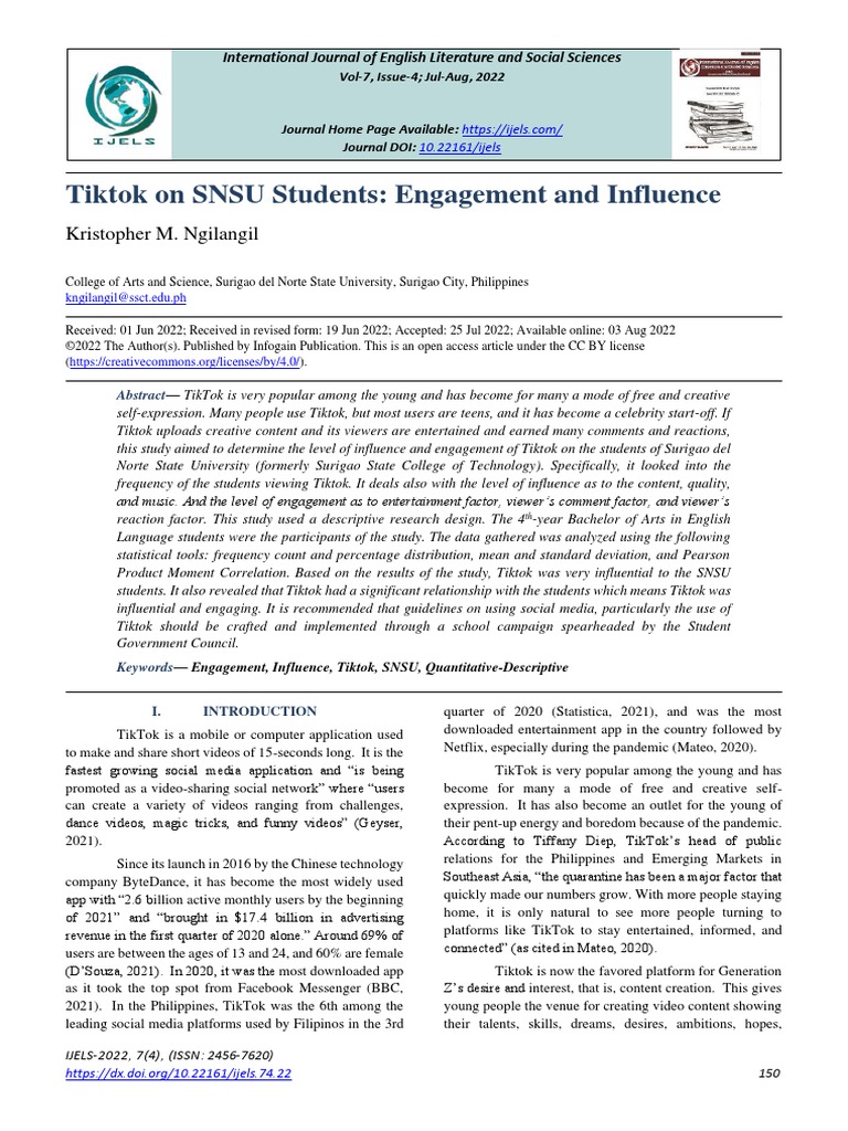 Tiktok On SNSU Students: Engagement and Influence | PDF | Social Media ...