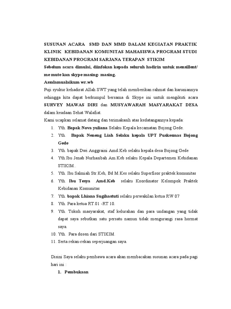 Contoh Susunan Acara SMD Dan MMD | PDF