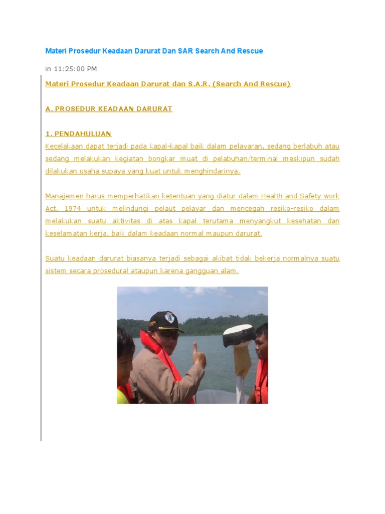 Materi Prosedur Keadaan Darurat Dan Sar Search And Rescue Pdf