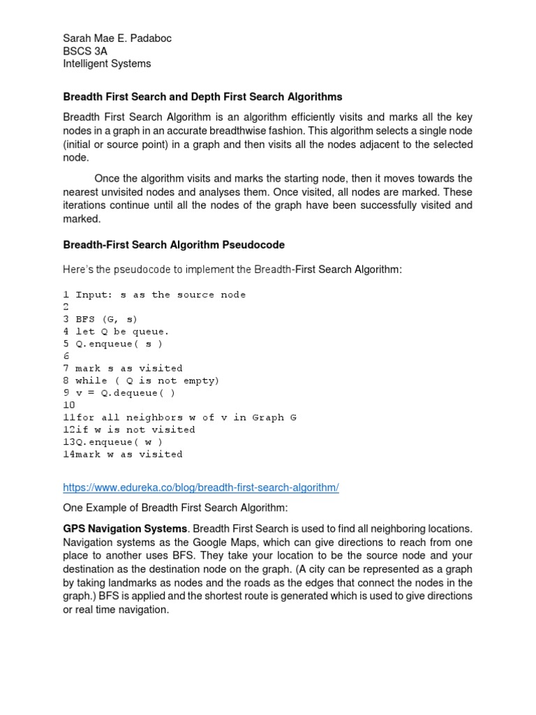Breadth First Search and Depth First Search Algorithms | PDF ...