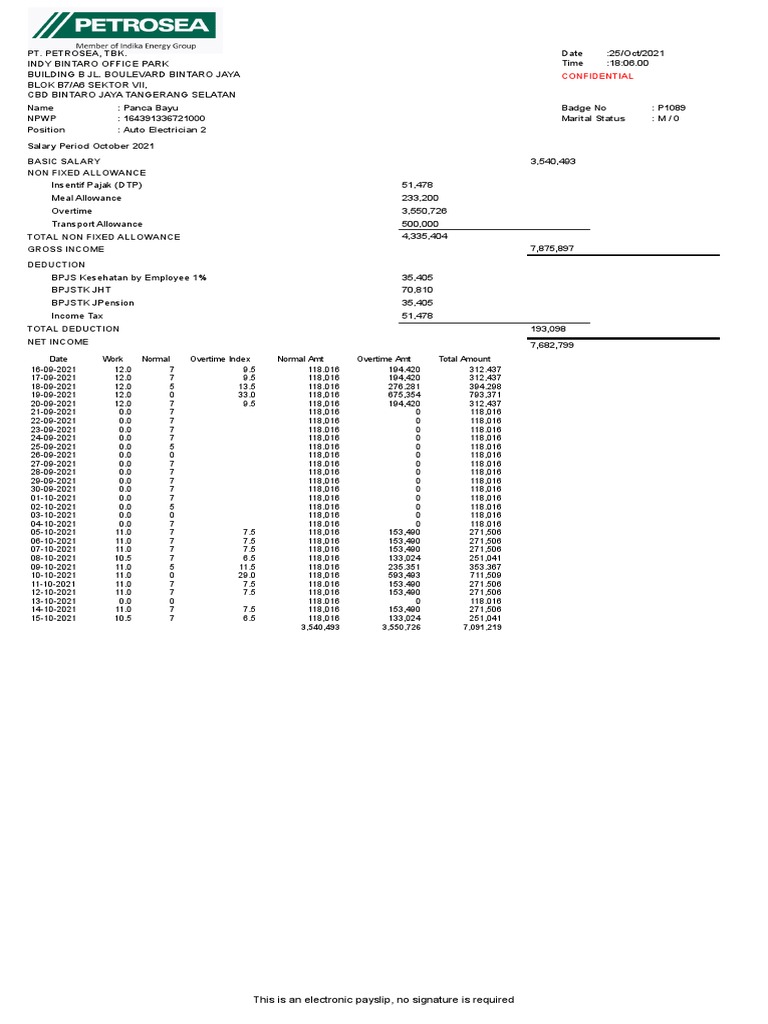 Confidential: This Is An Electronic Payslip, No Signature Is Required ...