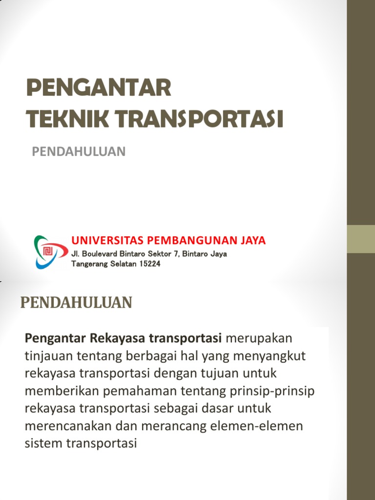 Pengantar Teknik Transportasi: Pendahuluan | PDF