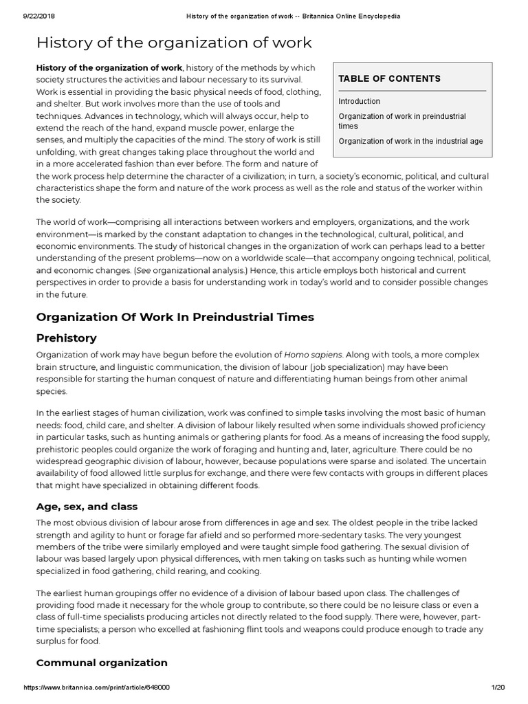 History of The Organization of Work - Britannica Online Encyclopedia ...
