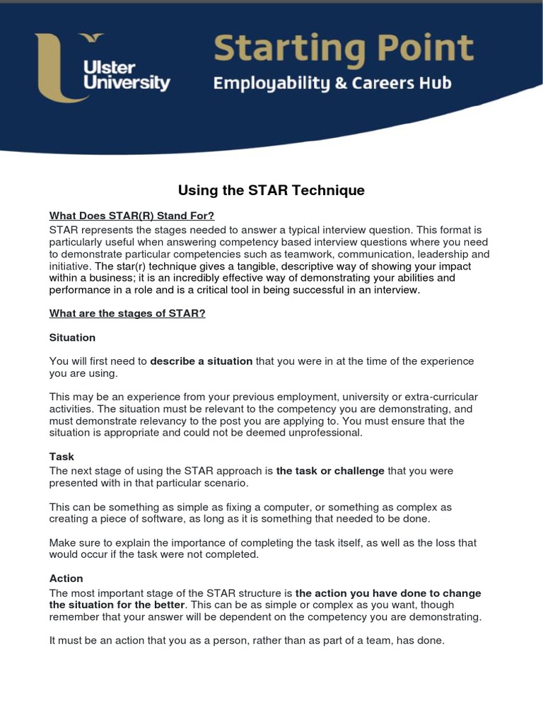 Using The STAR Technique: What Does STAR (R) Stand For? | PDF | Data ...