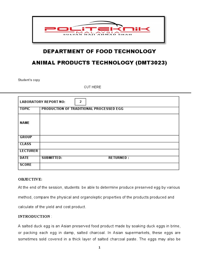 Lab Report 2 Telur Masin | PDF | Egg As Food | Cooking