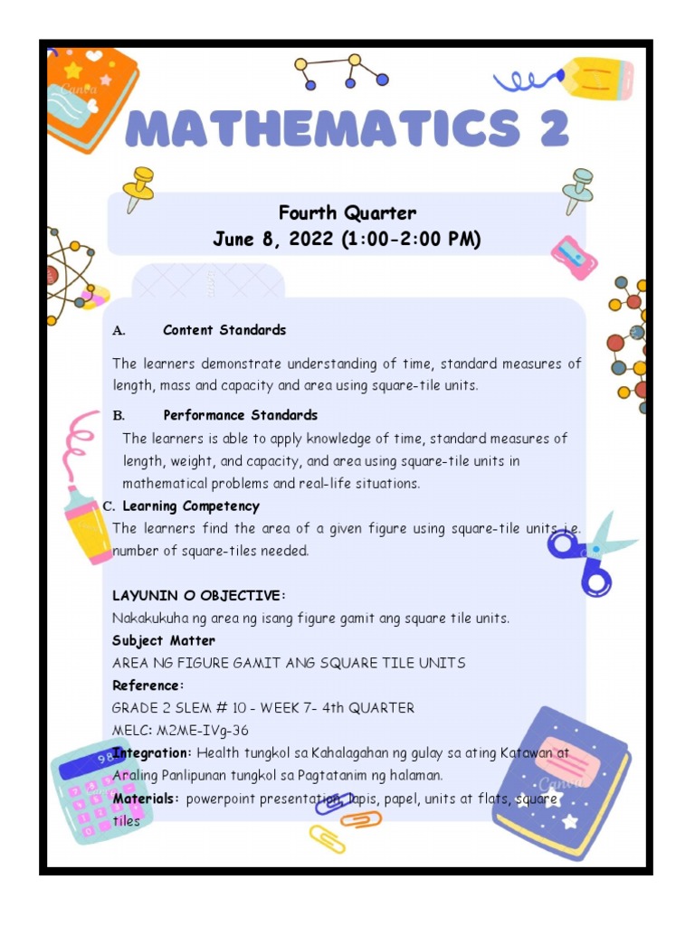 Lesson Plan in Math Grade 2 AREA | PDF