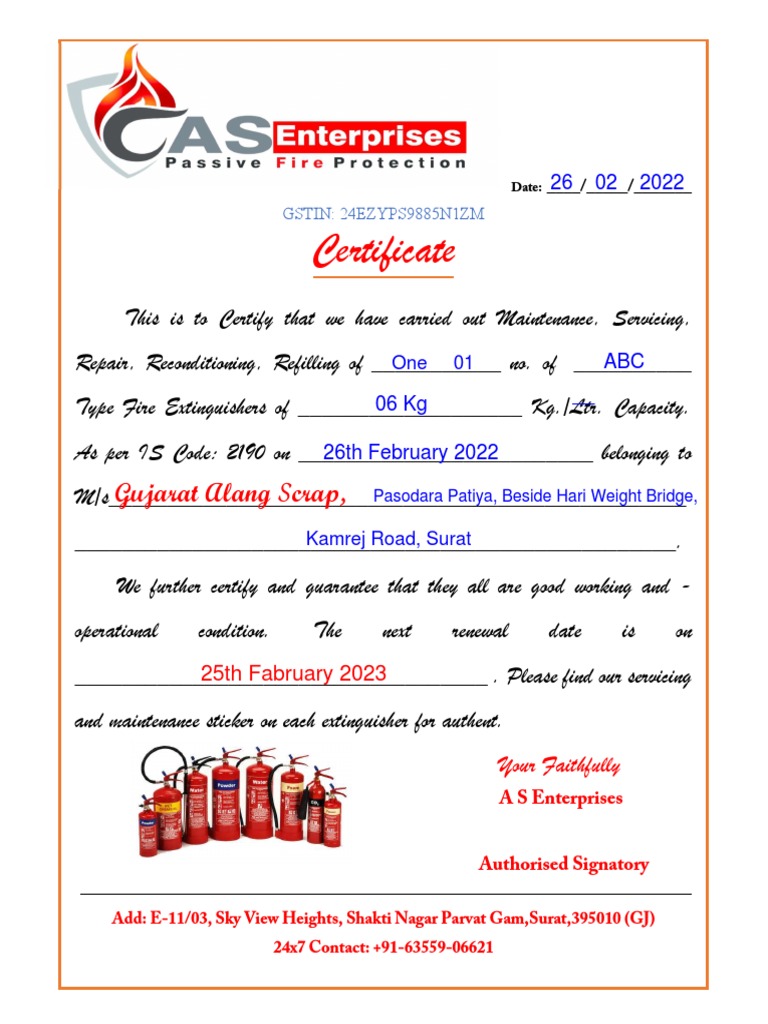 Certificate: Gujarat Alang Scrap | PDF