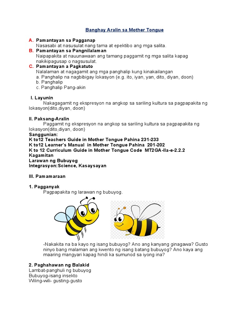 Lesson Plan in Mother Tongue Grade 2 Dito, Diyan, Doon | PDF