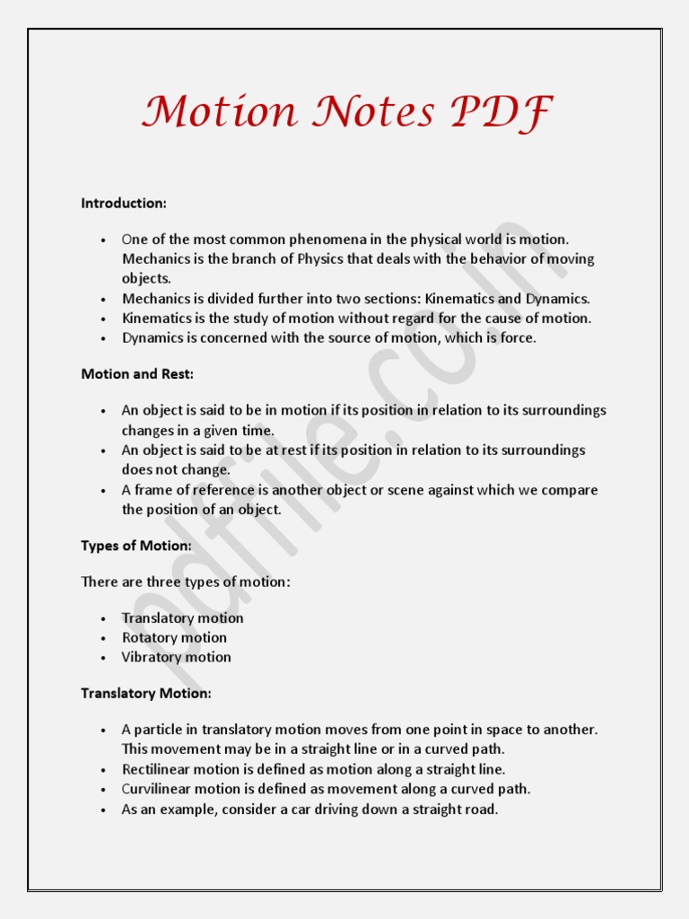 Motion Notes PDF | PDF | Acceleration | Speed