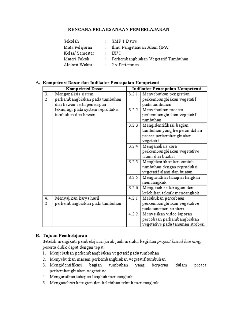 REVISI RPP Perkembangbiakan Vegetatif Tumbuhan | PDF