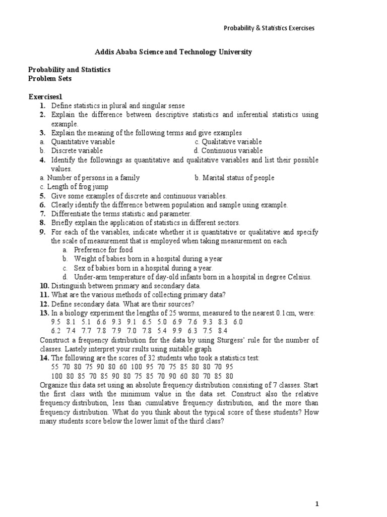 Probability & Statistics Exercises | Download Free PDF | Statistical ...