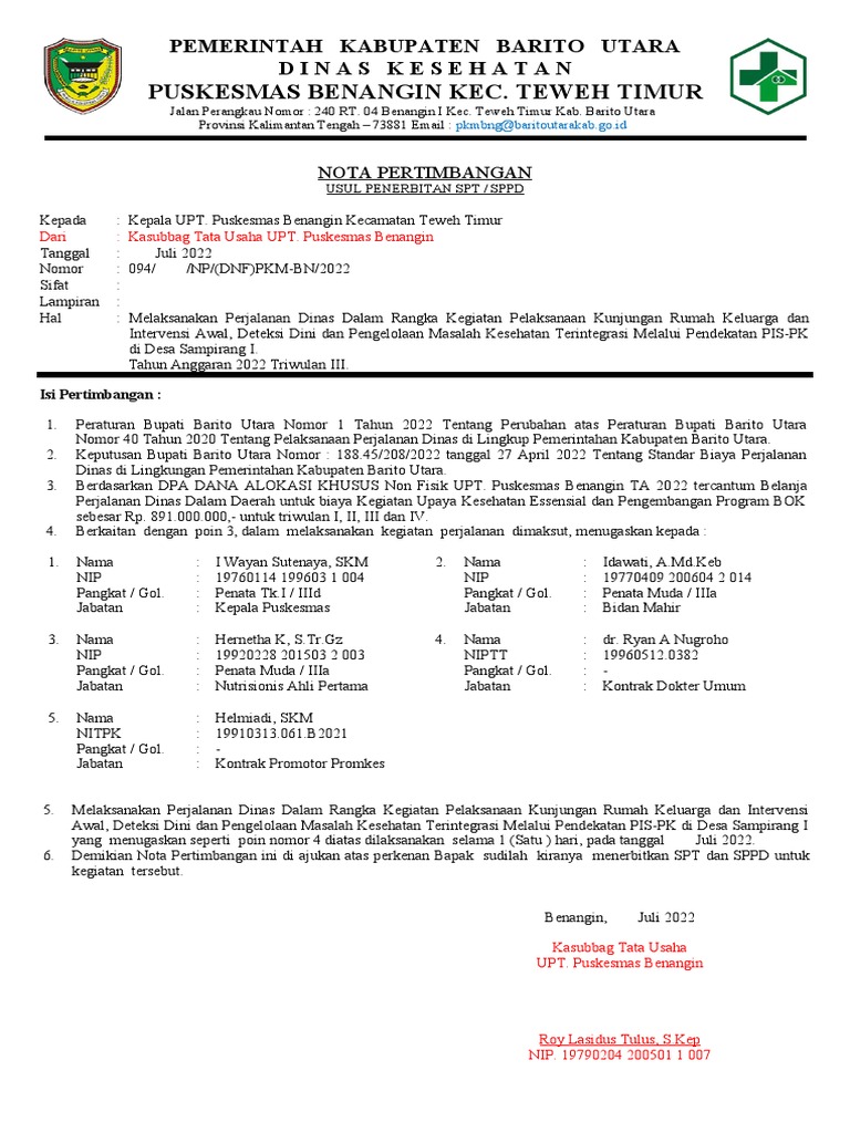 Nota Pertimbangan Usul Penerbitan SPT/SPPD untuk Kunjungan Rumah ...