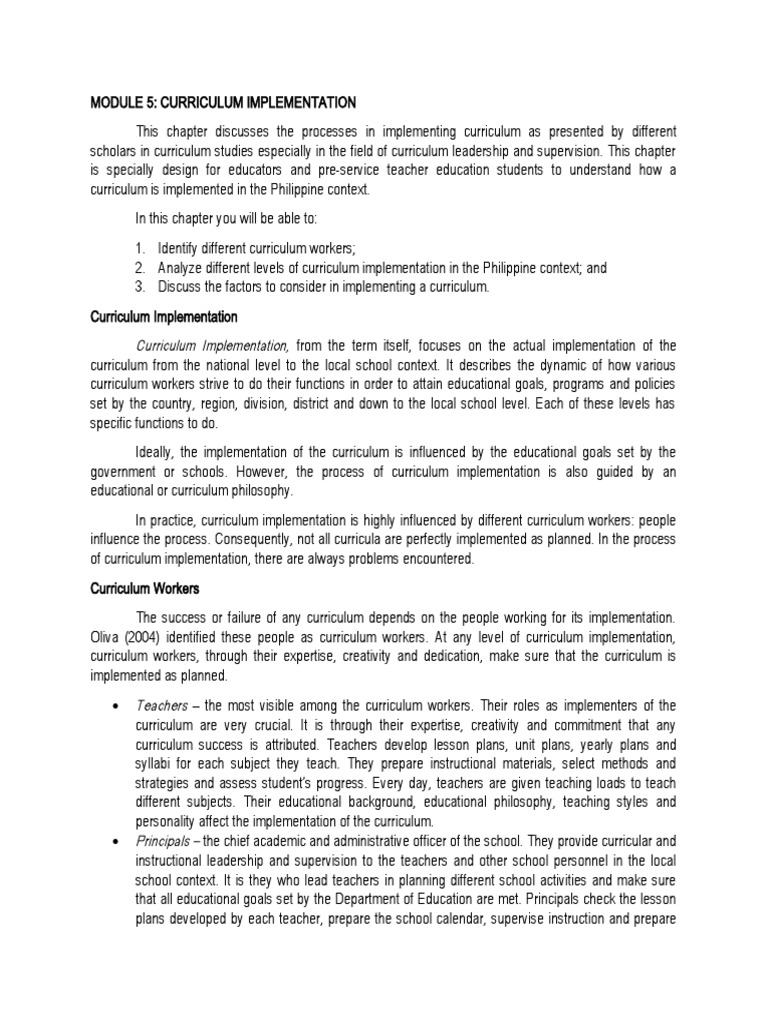 Module 5 Curriculum Implementation | PDF | Curriculum | Teachers