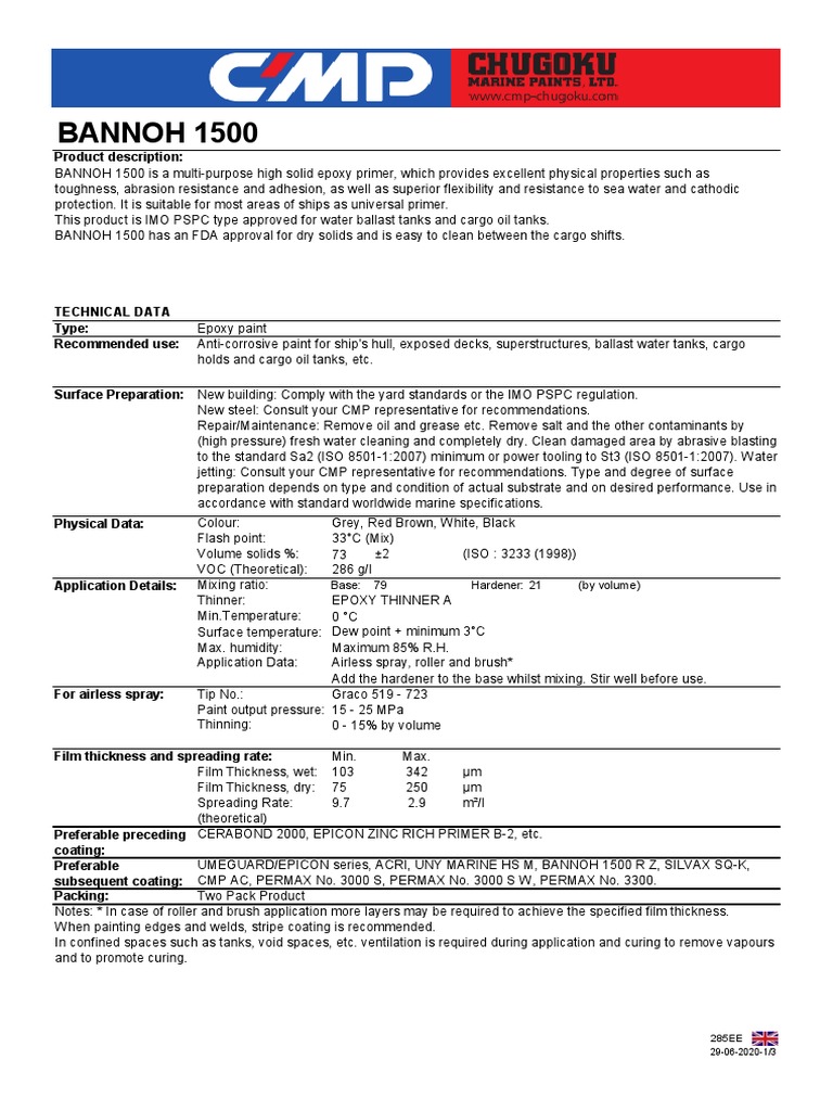 BANNOH 1500: Product Description | PDF | Paint | Water