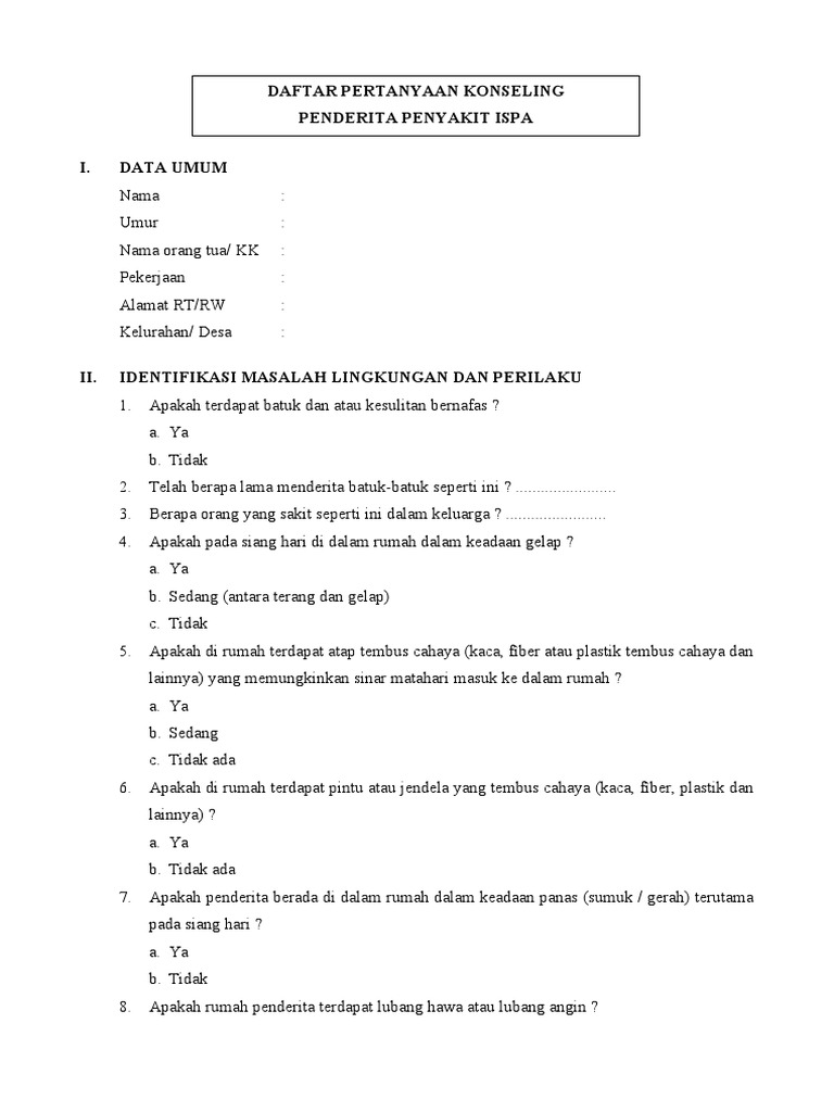 Form Konseling ISPA (Dalam Gedung) | PDF
