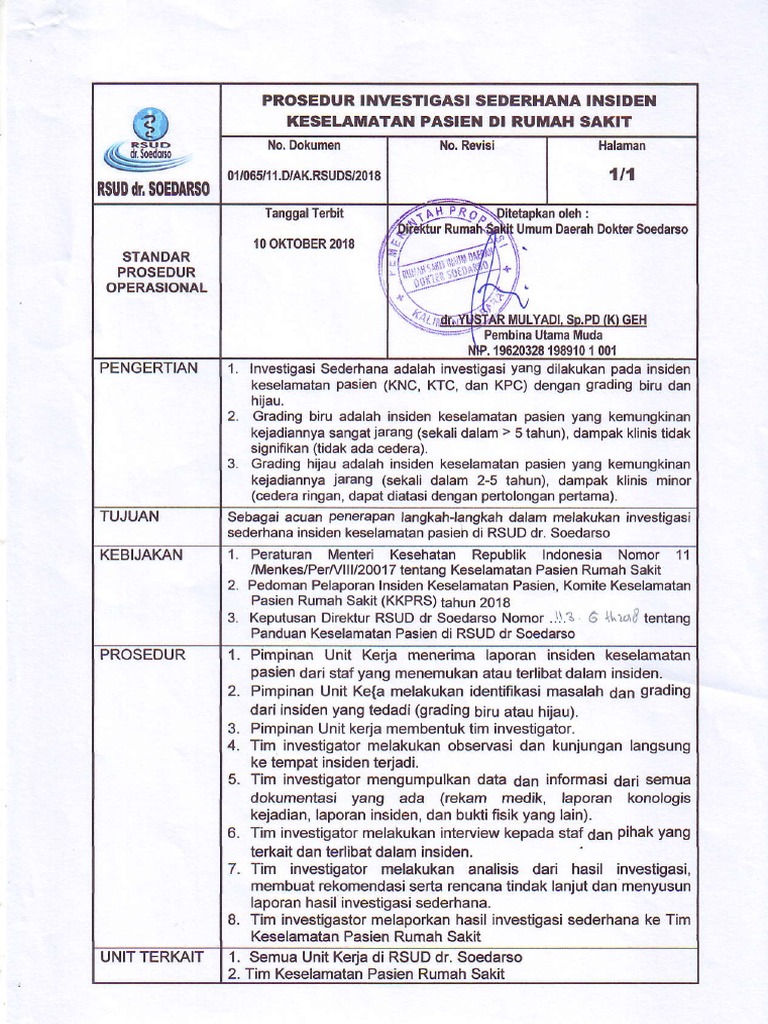 Prosedur Investigasi Sederhana Insiden Keselamatan Pasien Di Rumah ...