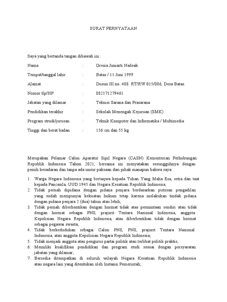 Surat Pernyataan | PDF | Hukum | Pengembangan Diri