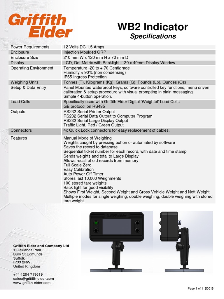 WB2 Indicator: Specifications | PDF | Weight | Computing