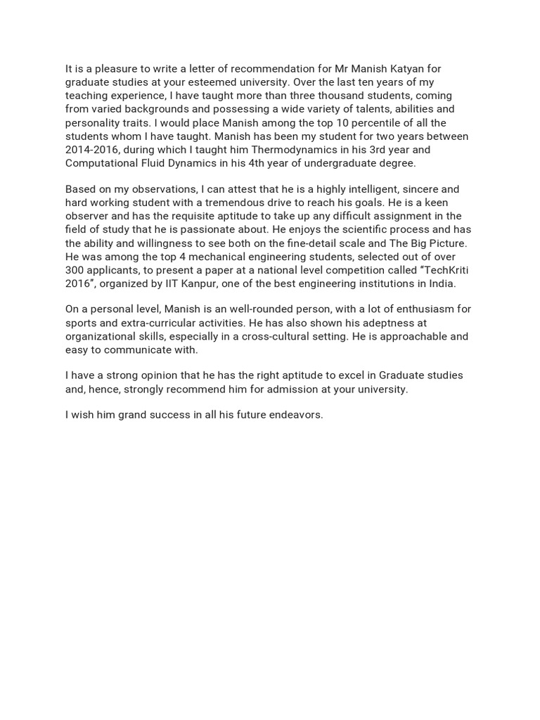 Sample LOR | PDF | Innovation | Cognition