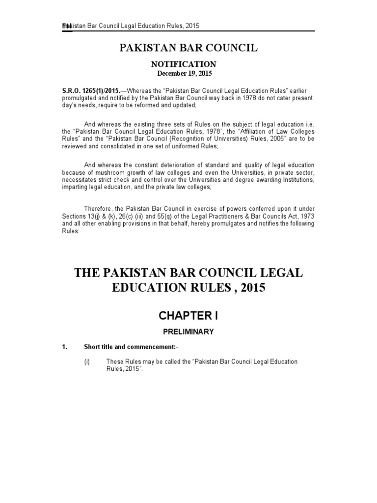 Pakistan Bar Council - Legal Education Rules | PDF | Legal Education ...