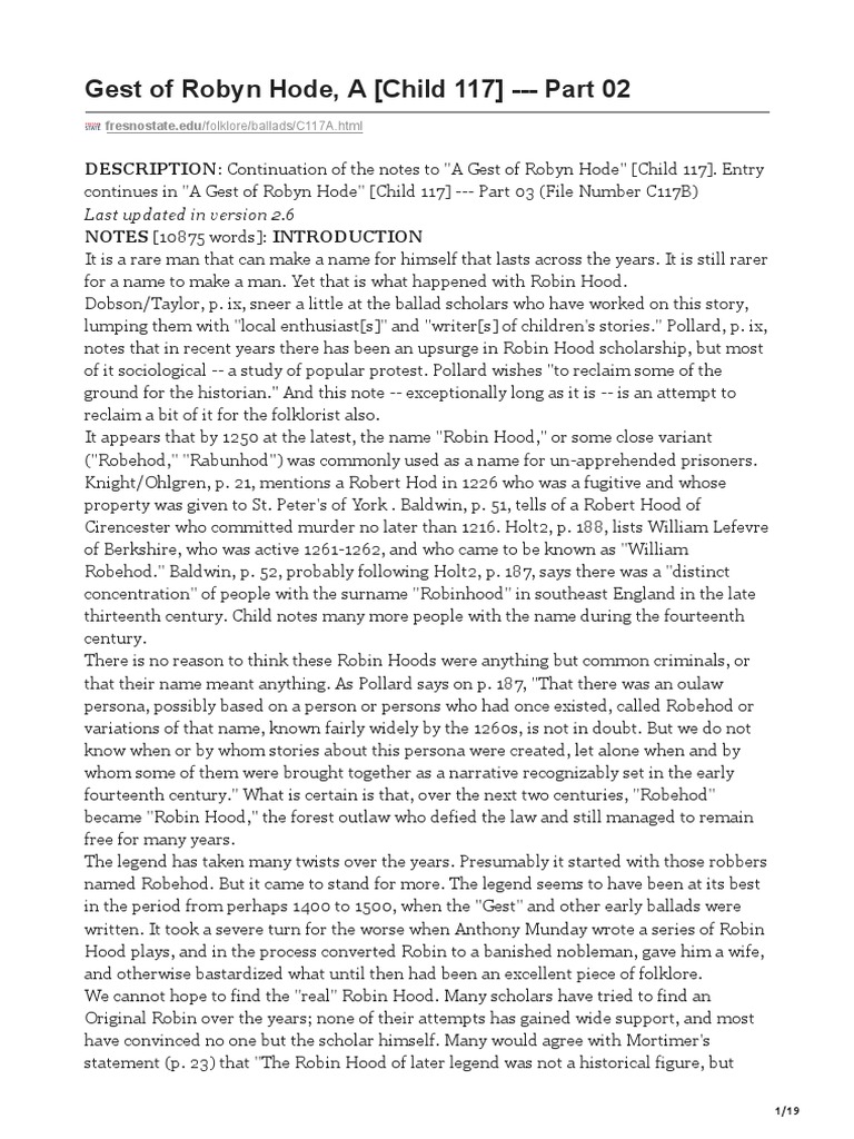 Gest of Robyn Hode A Child 117 - Part 02 | Download Free PDF | Robin Hood