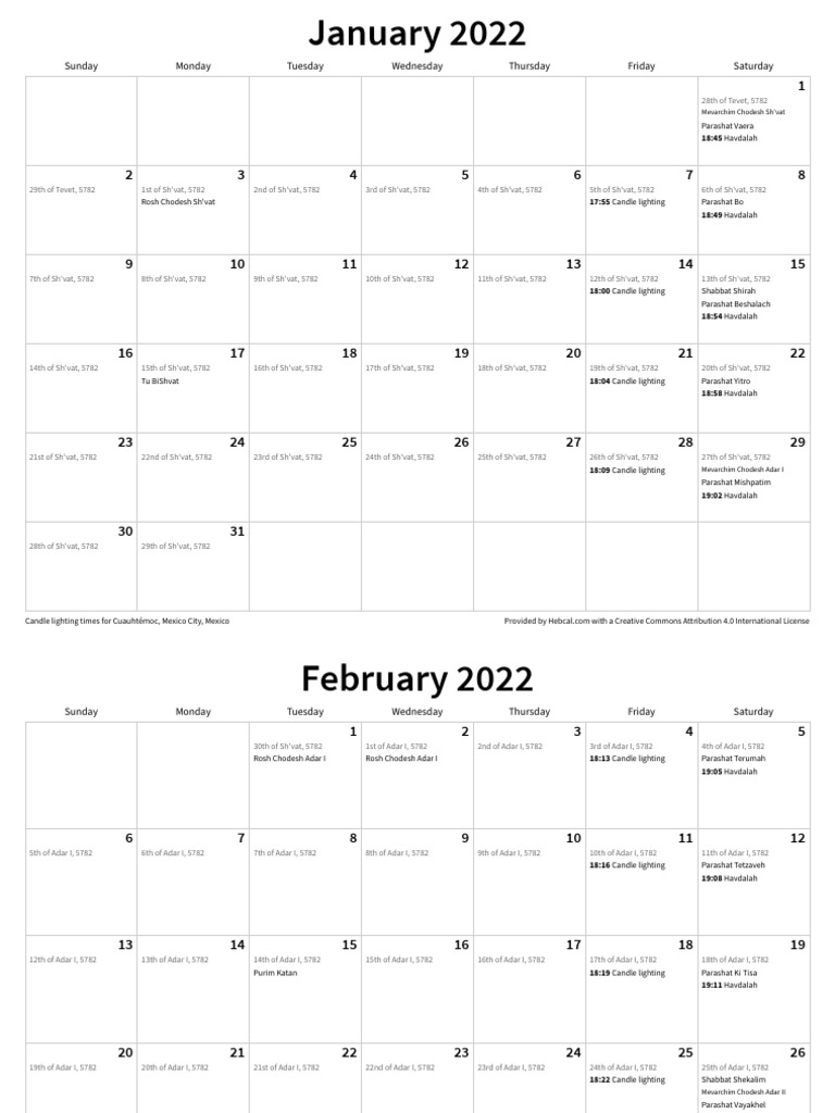 Hebcal 2022 Cuauhtemoc | PDF | Shemini Atzeret | Shabbat