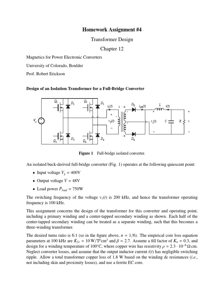 Homework Assignment 4 Transformer Design L D I T D Q D Q I I Pdf 7593