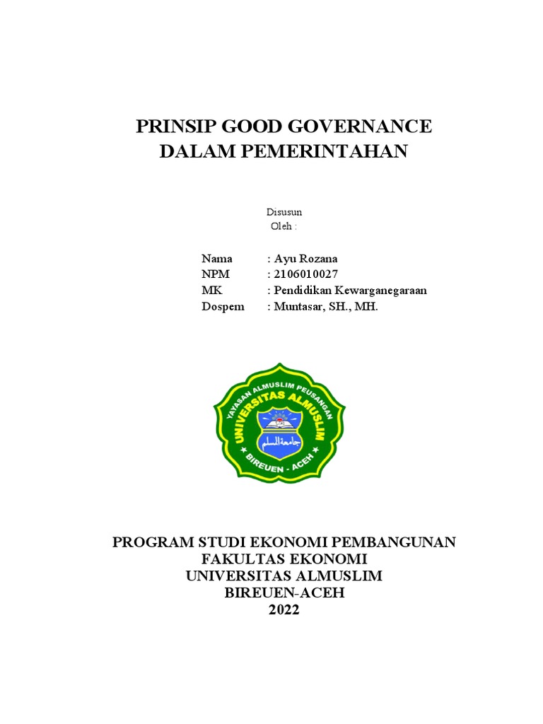 Makalah Prinsip Good Governance Dalam Pemerintahan | PDF