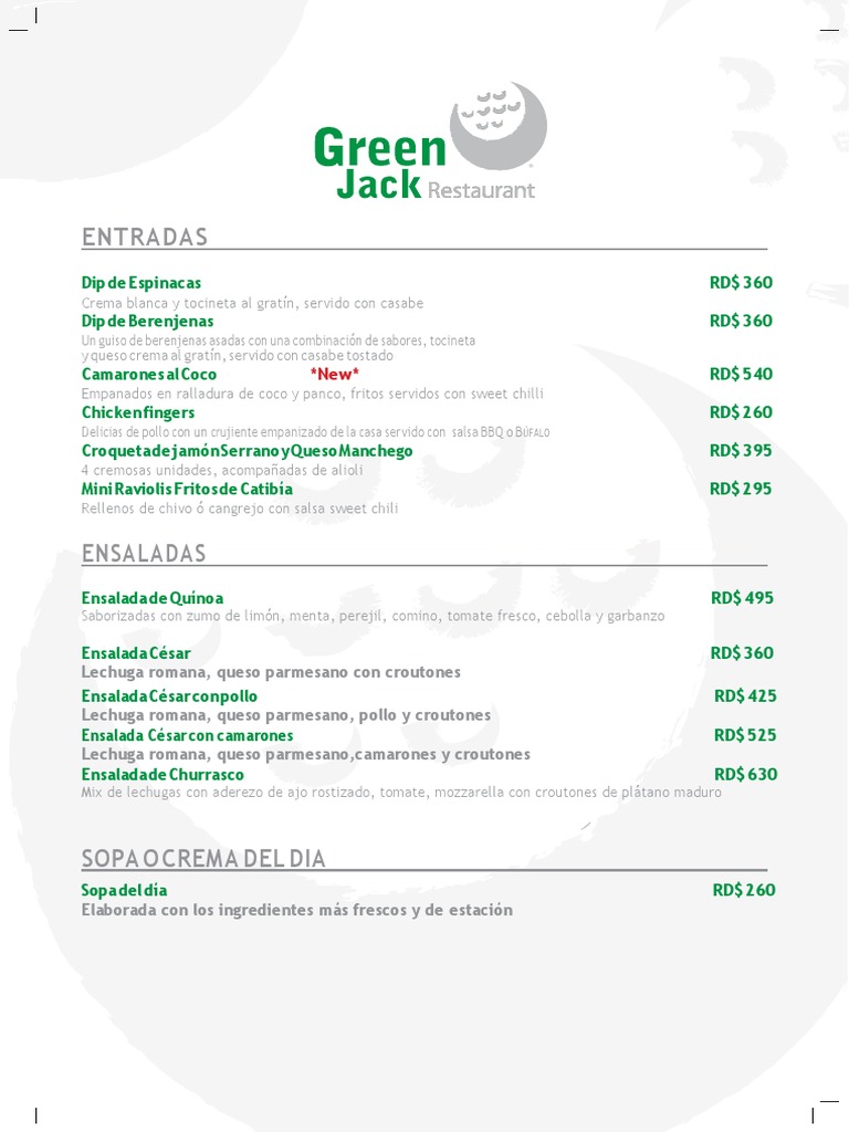 Menu Green Jack Combinado | PDF | ensalada | Salsa