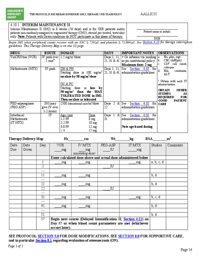 High Risk B-Precursor Acute Lymphoblastic Leukemia Interim Maintenance II | PDF | Dose ...