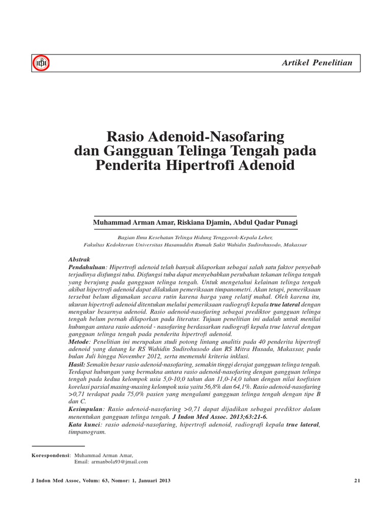Adoc - Pub - Rasio Adenoid Nasofaring Dan Gangguan Telinga Teng | PDF ...