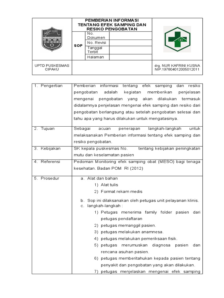 7.4.3.5 Sop Pemberian Informasi Tentang Efek Samping Dan Resiko ...