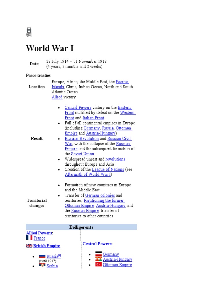 World War I: Peace Treaties | PDF | World War I | Allies Of World War I