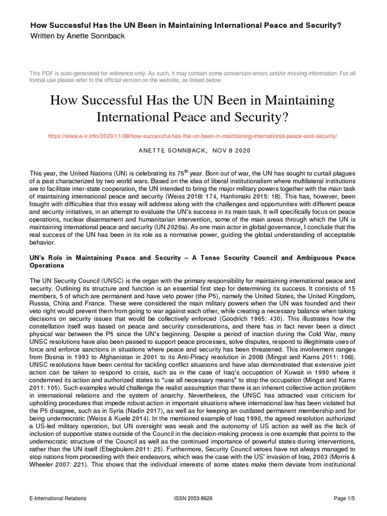 UN's Peacekeeping Successes & Challenges | PDF | Responsibility To ...