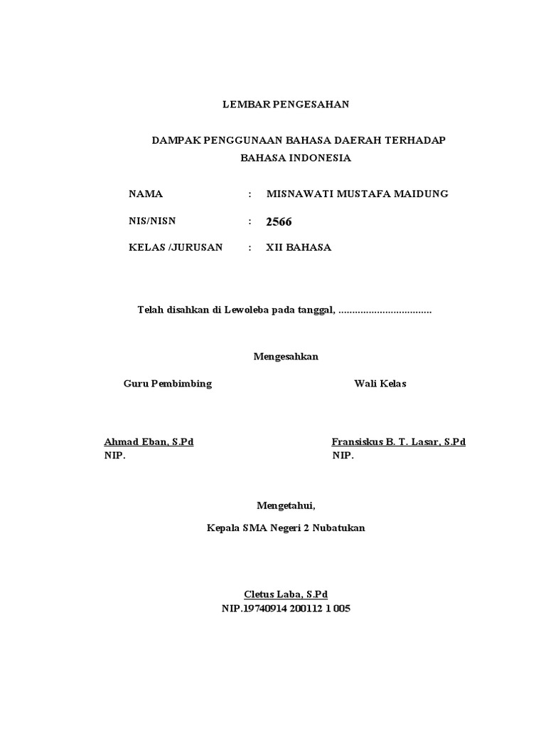 Dampak Penggunaan Bahasa Daerah Terhadap Bahasa Indonesia | PDF | Seni & Disiplin Bahasa ...