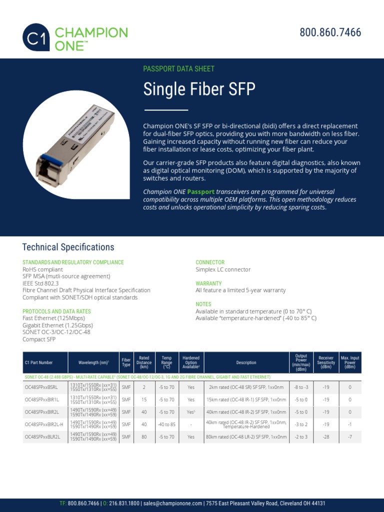 Champion ONE SFP Transceivers Guide | PDF | Ethernet | Networking Standards