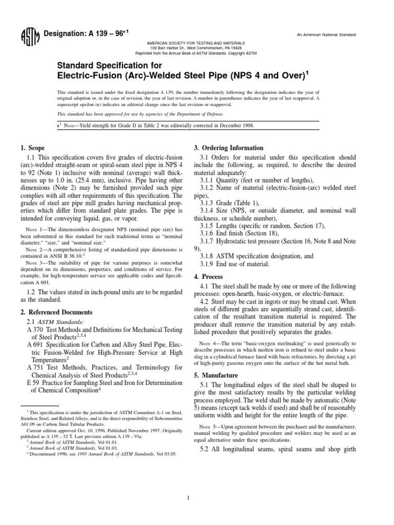 Astm A139 - 96 | Download Free PDF | Pipe (Fluid Conveyance) | Welding