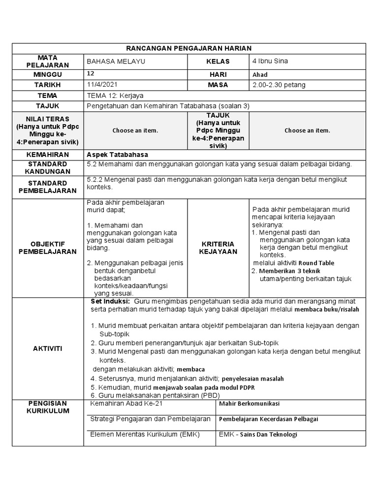Rancangan Pengajaran Harian Pdf